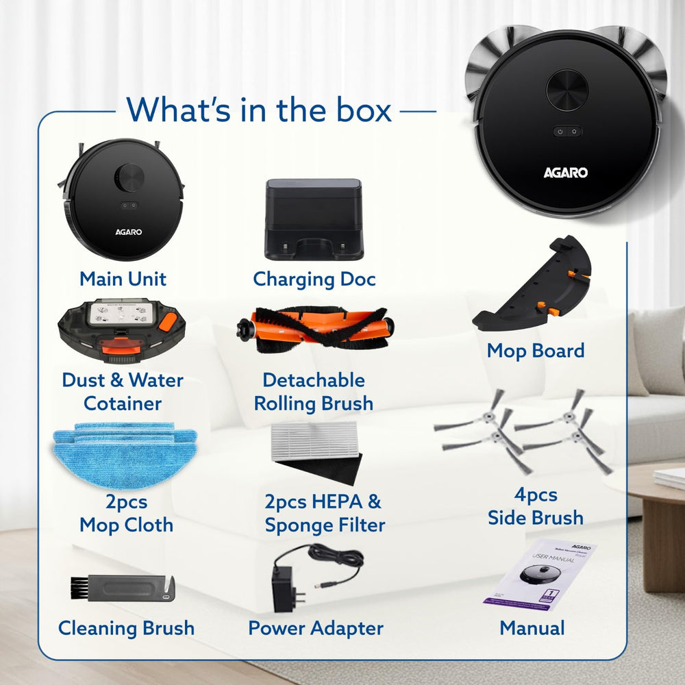 AGARO Imperial Robot Vacuum Cleaner with Mop, 10000Pa Suction, Lidar ...